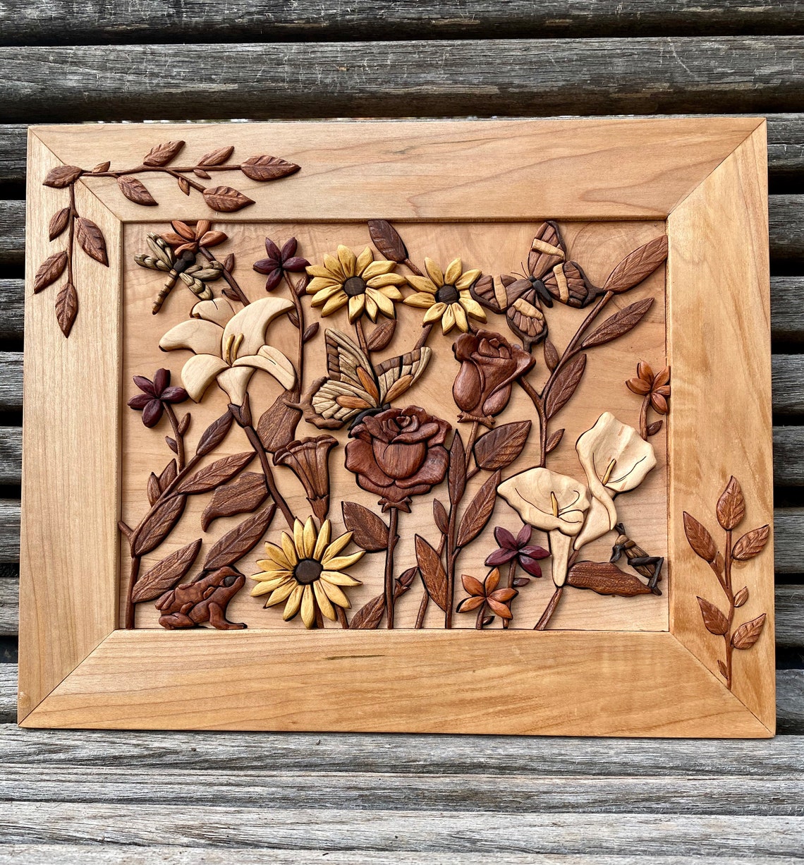 Intarsia Wood Art-butterfly Garden - Etsy
