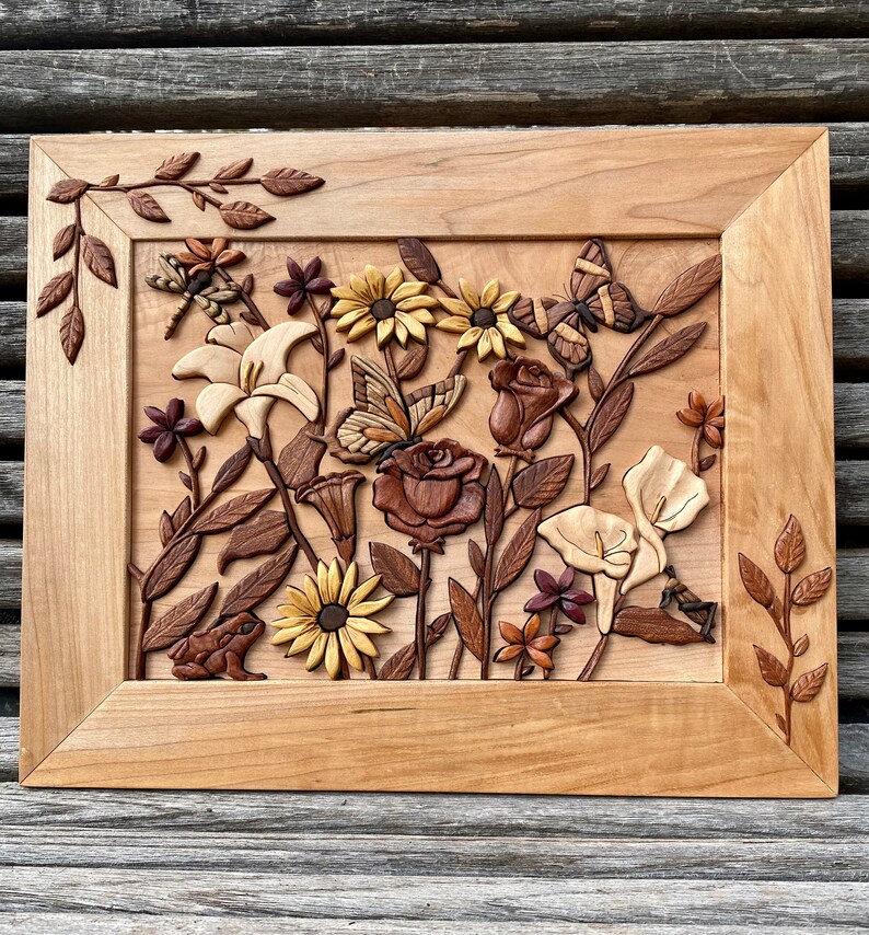 Intarsia Wood Art-butterfly Garden - Etsy