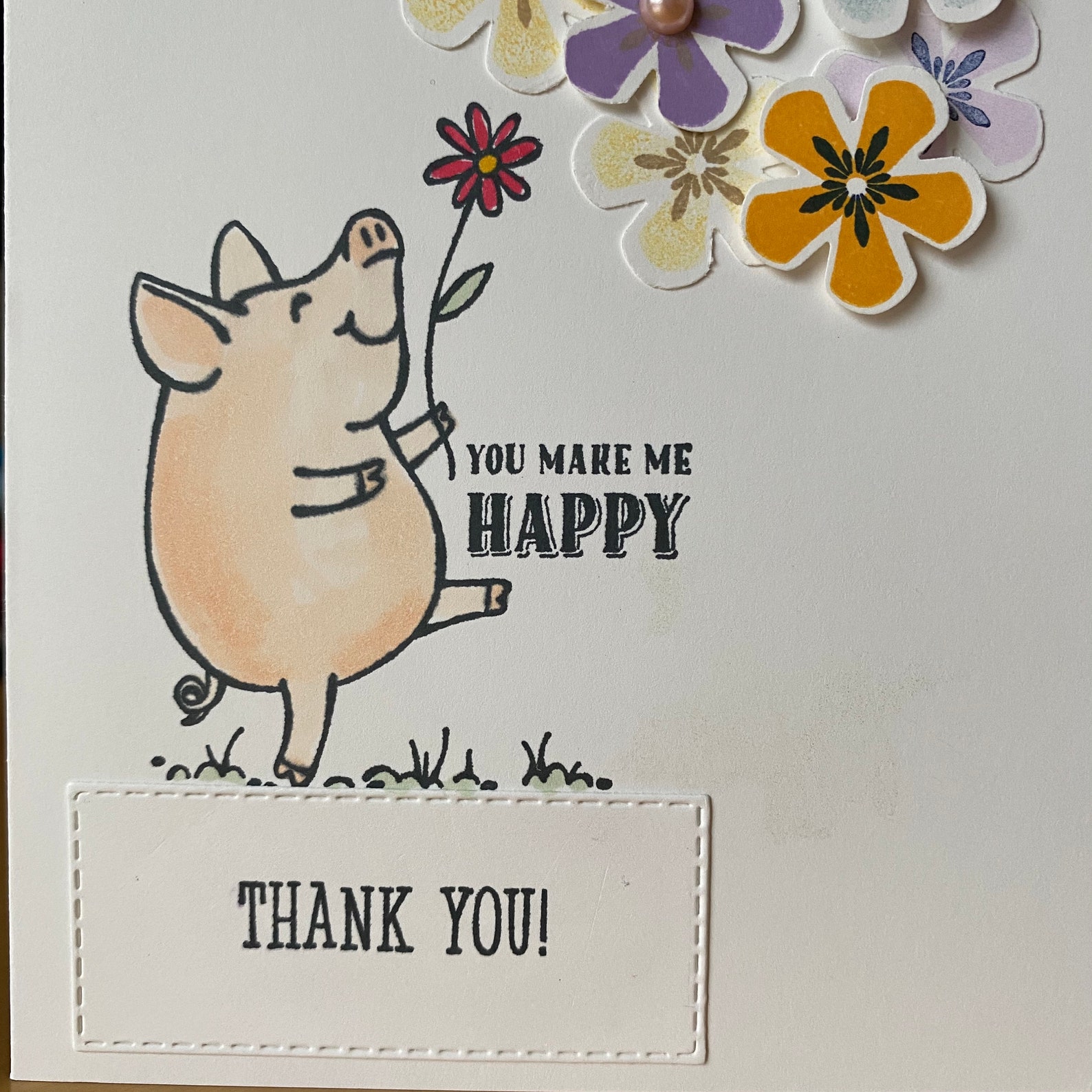 Pig With Flowers Thank You Card Flower Cards Pig Cards Thank You Cards ...