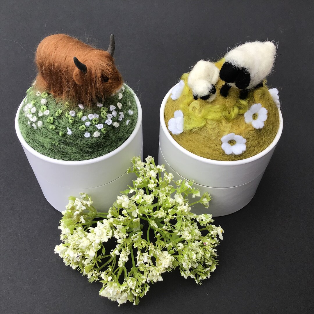 Needle Felting Sheep & Highland Cow Pin Cushion Box Kits - Etsy
