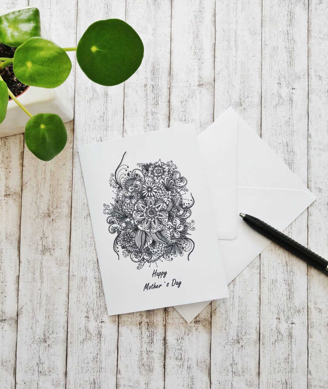 Zentangle Mother's Day Card, Flower Greeting Card, A6, Floral ...