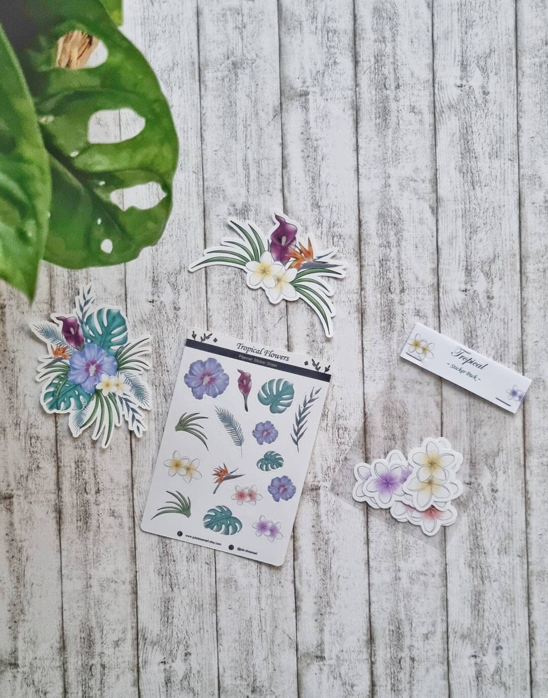 Tropical Vinyl Sticker Set, Flower Sticker, Stickersheet, Laptop ...