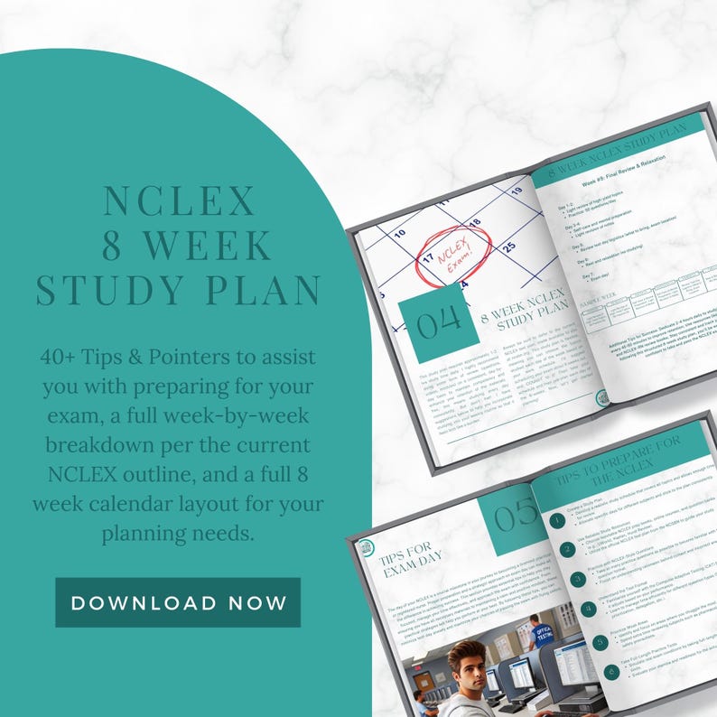 NCLEX - 8 Week Study Plan (40+ Pages, Teal Color Scheme); Nursing ...