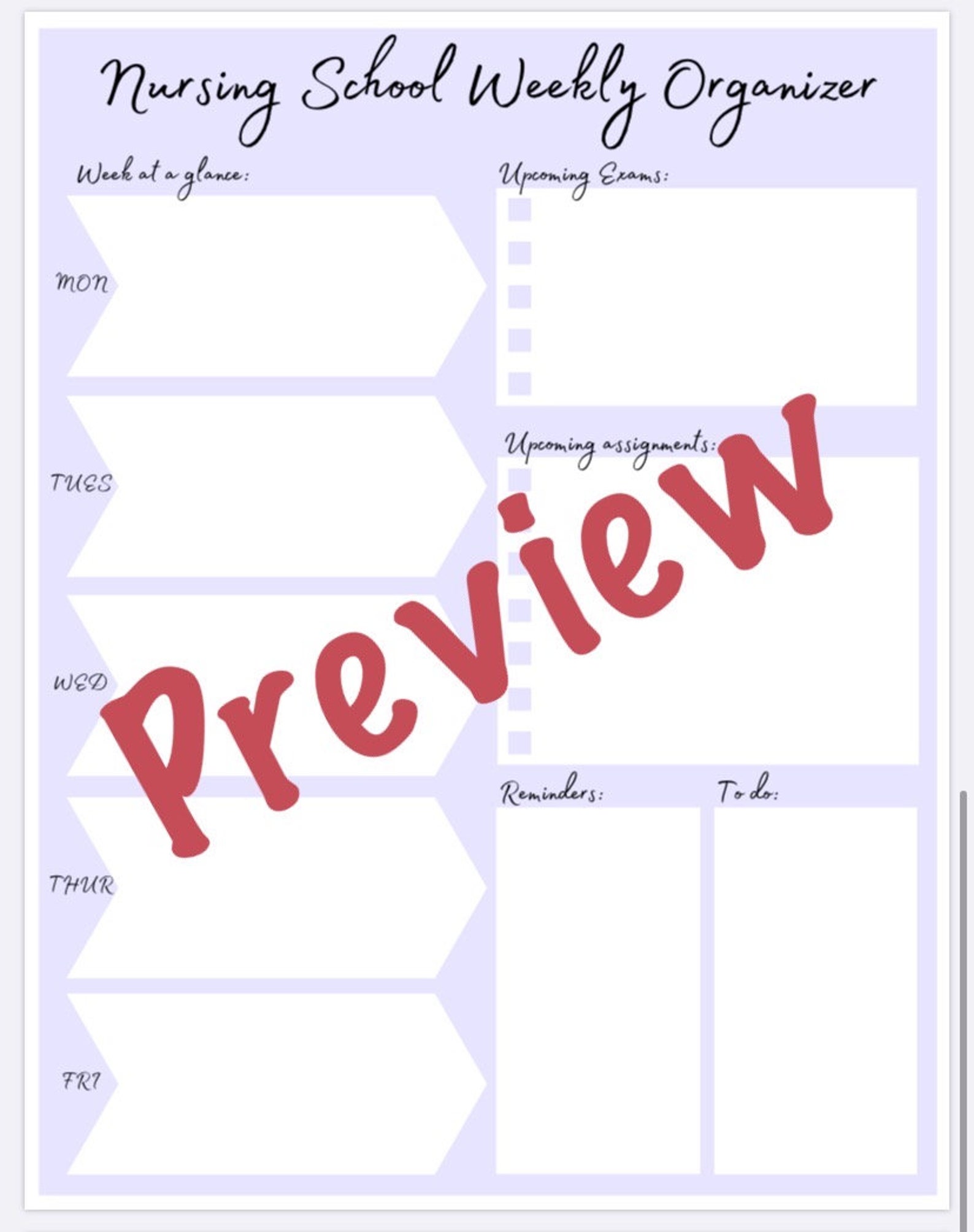 Nursing School Weekly Organizer - DIGITAL - Etsy