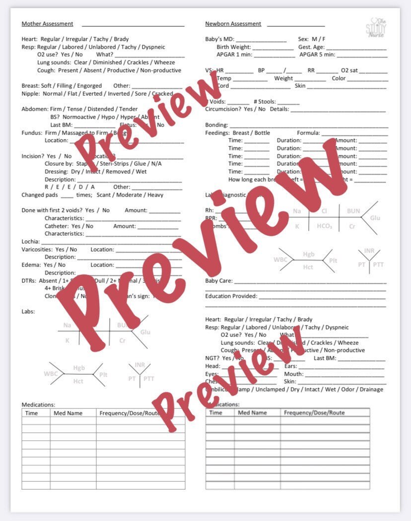 Maternal Newborn Assessment Sheet - DIGITAL - Etsy