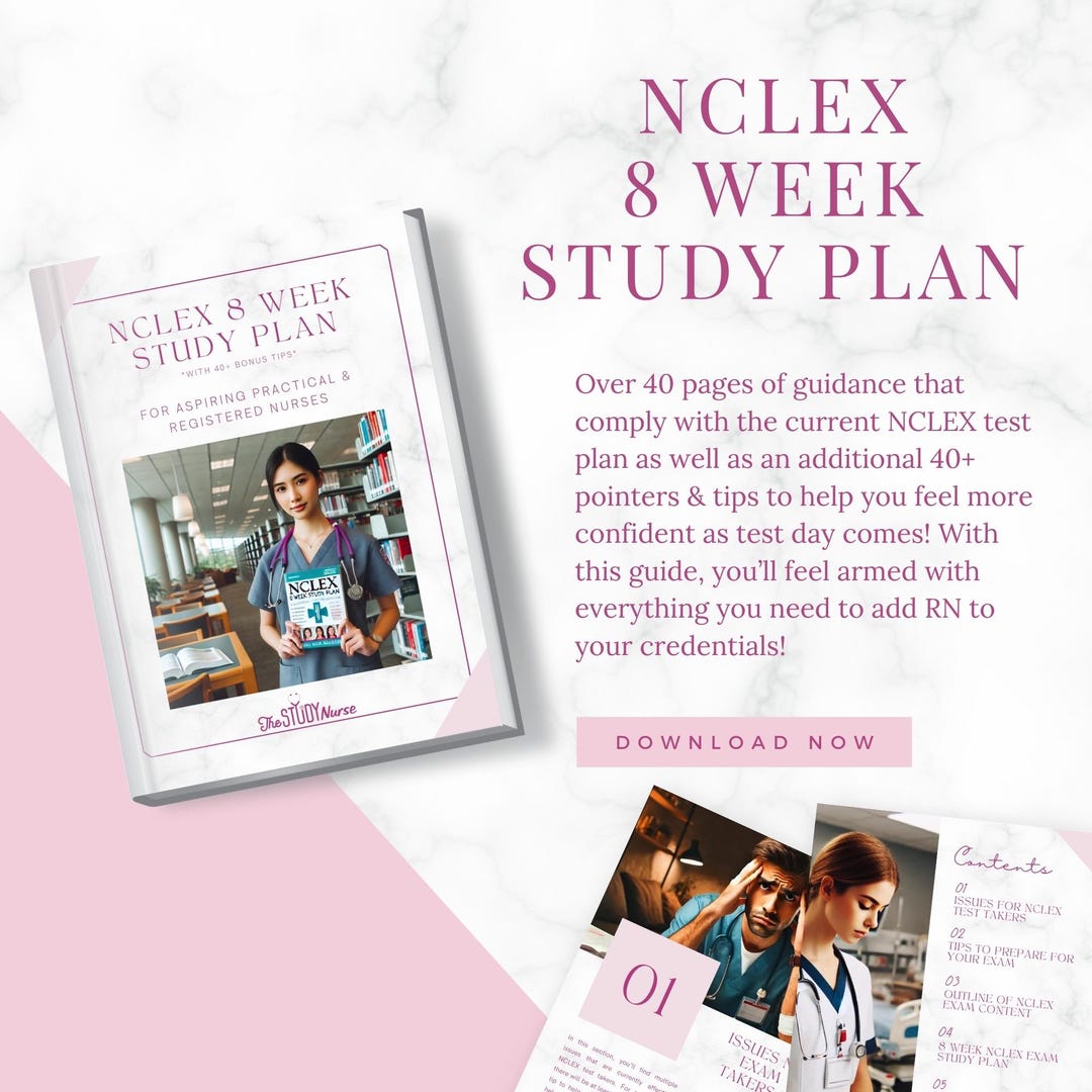 NCLEX - 8 Week Study Plan (40+ Pages, Mauve Color Scheme); Nursing ...