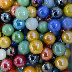 25 Mixed Color Pearly Game Marbles - Solid Color Glass Target Marbles ...