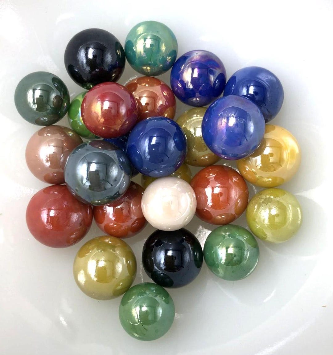 25 Mixed Color Pearly Game Marbles - Solid Color Glass Target Marbles ...