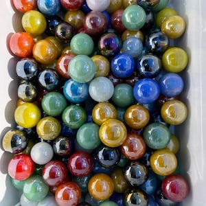 25 Mixed Color Pearly Game Marbles - Solid Color Glass Target Marbles ...