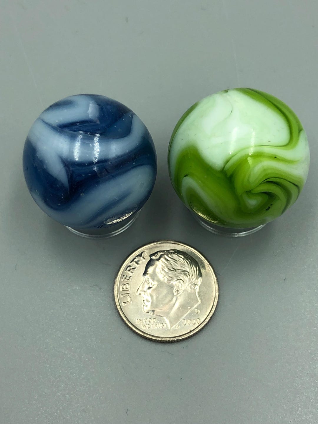 2 Alley Swirl Shooters: Green .87, Blue .85. Rare Vintage Collectible ...