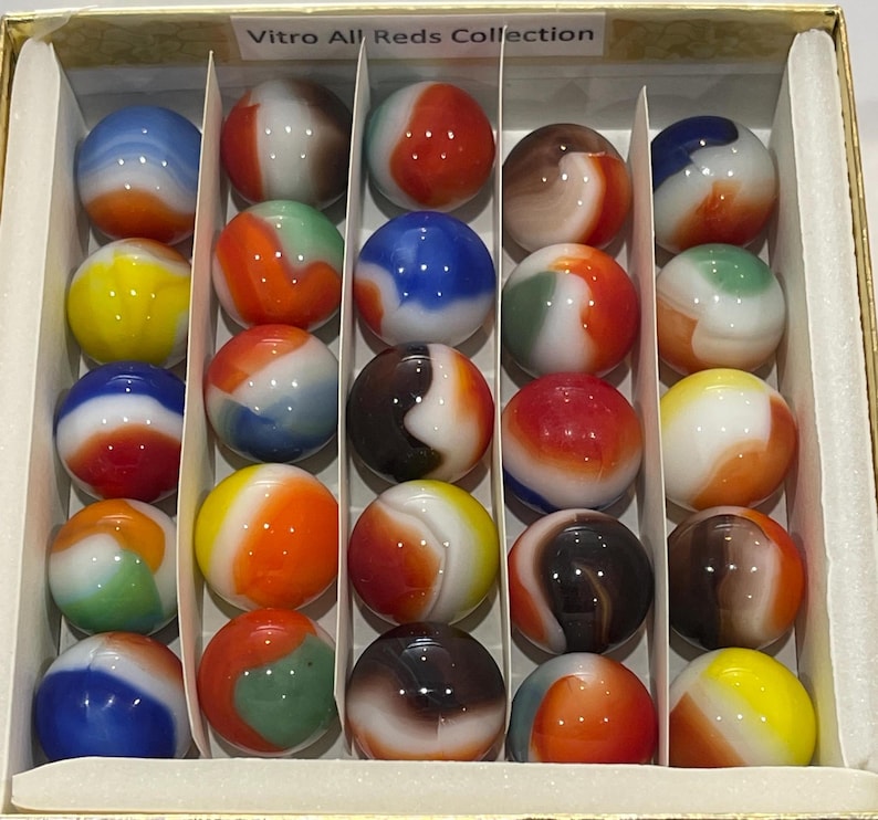 Vitro All Reds - Collectible Mixed Color Glass Marbles: Set of 25 in a ...
