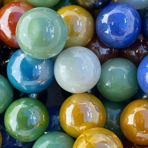 25 Mixed Color Pearly Game Marbles - Solid Color Glass Target Marbles ...