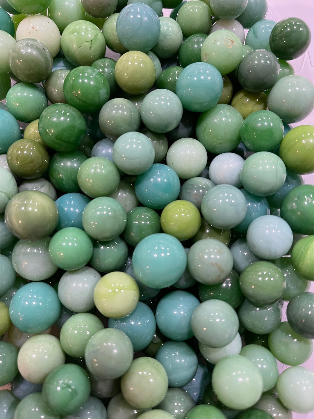 25 Mixed Green Game Marbles - Solid Color Vintage Glass Target Marbles ...