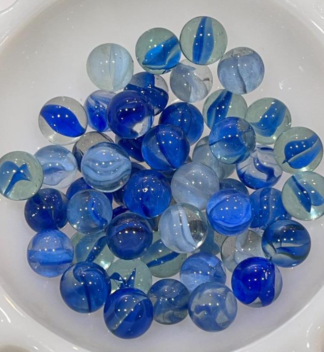 50 Cat's Eye Mixed Light and Dark Blue Marbles - Vintage Single-color ...