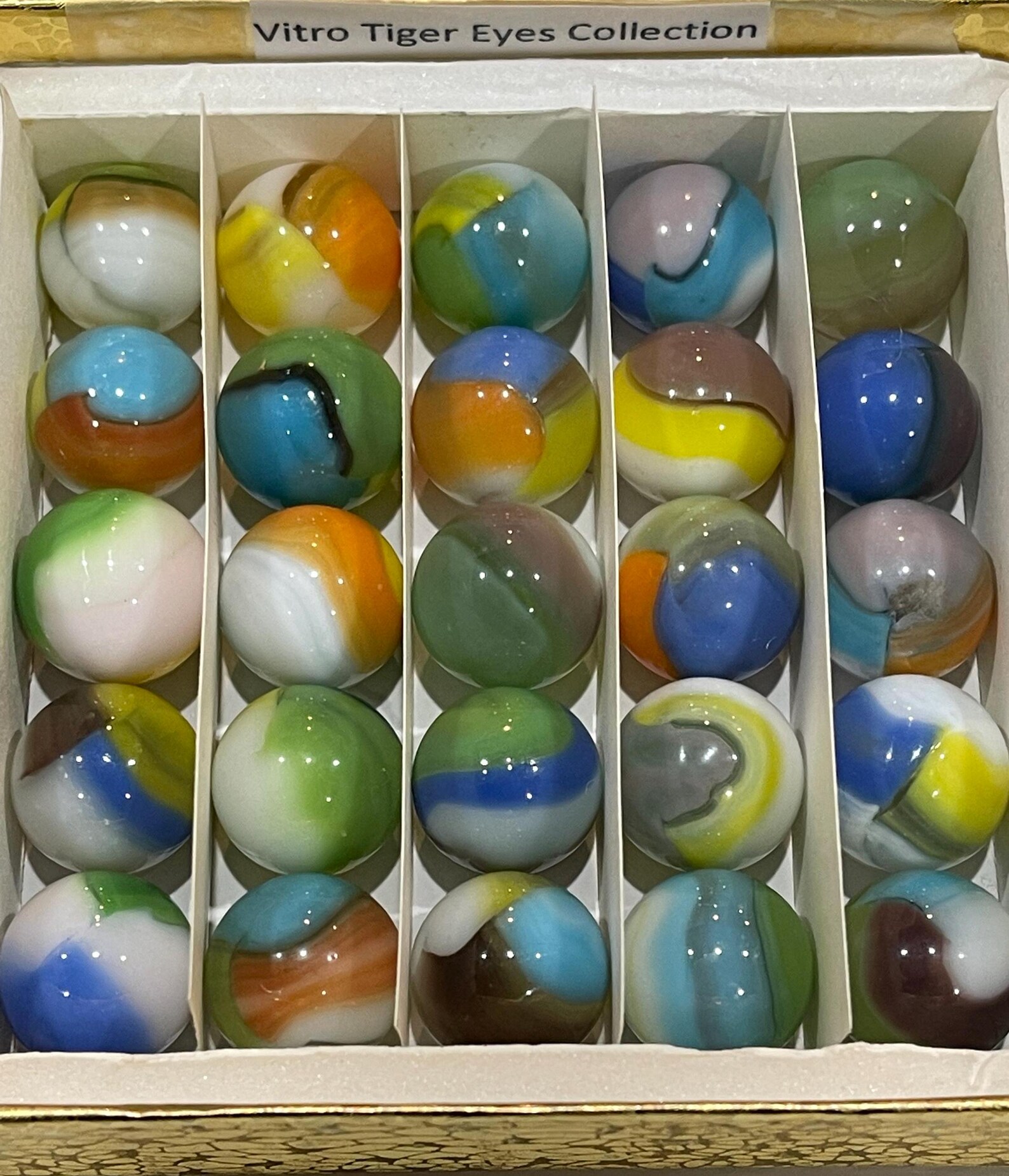 Vitro Tiger Eyes - Collectible Glass Marbles: Set of 25 in a Gift Box ...