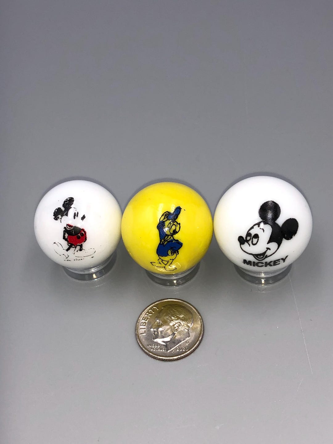 3 Disney Logo Shooter Sized Marbles for Collectors - 2 of Mickey Mouse ...