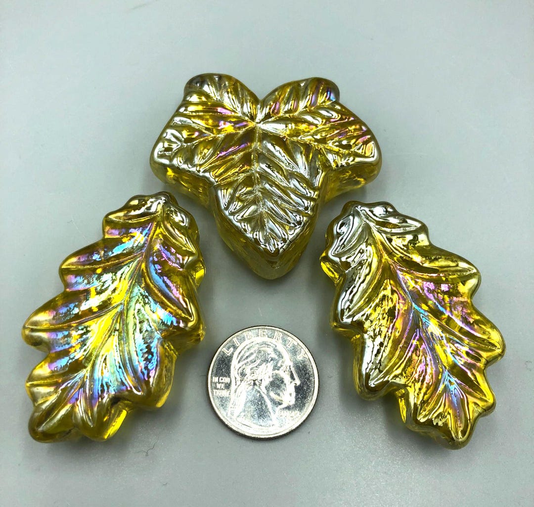 Iridescent Leaf Shaped Art Glass Gems: Vintage Vase Filler - Etsy