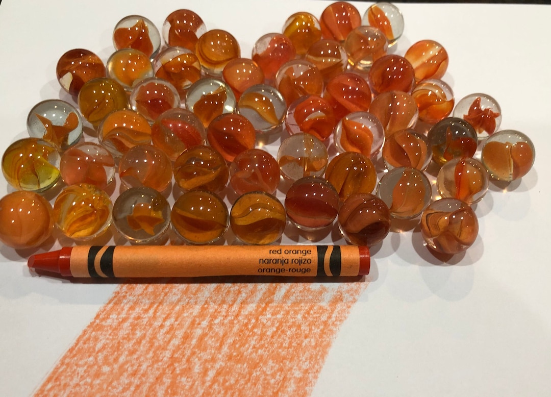 25 Red-orange Cat's Eyes Marbles Vintage Single-color, Multi-vanned ...