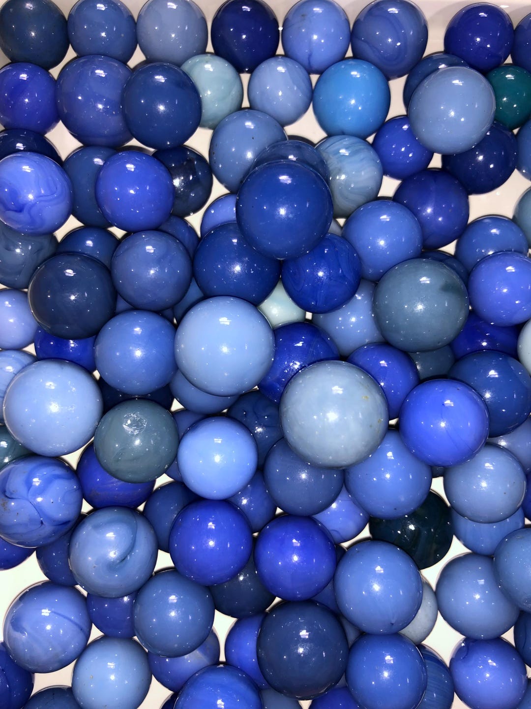 50 Mixed Blue Game Marbles - Solid Color Glass Marbles for Games, Décor ...