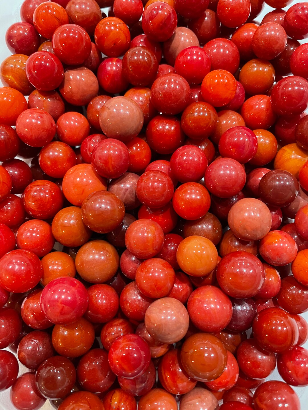 50 Red Mixed Game Marbles - Solid Color Vintage Glass Target Marbles ...