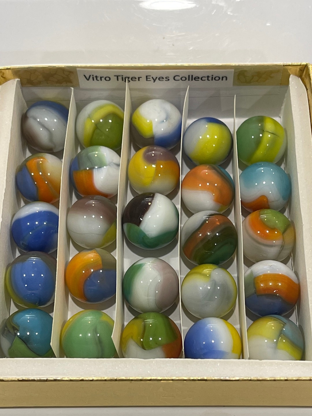 Vitro Tiger Eyes - Collectible Glass Marbles: Set of 25 in a Gift Box ...