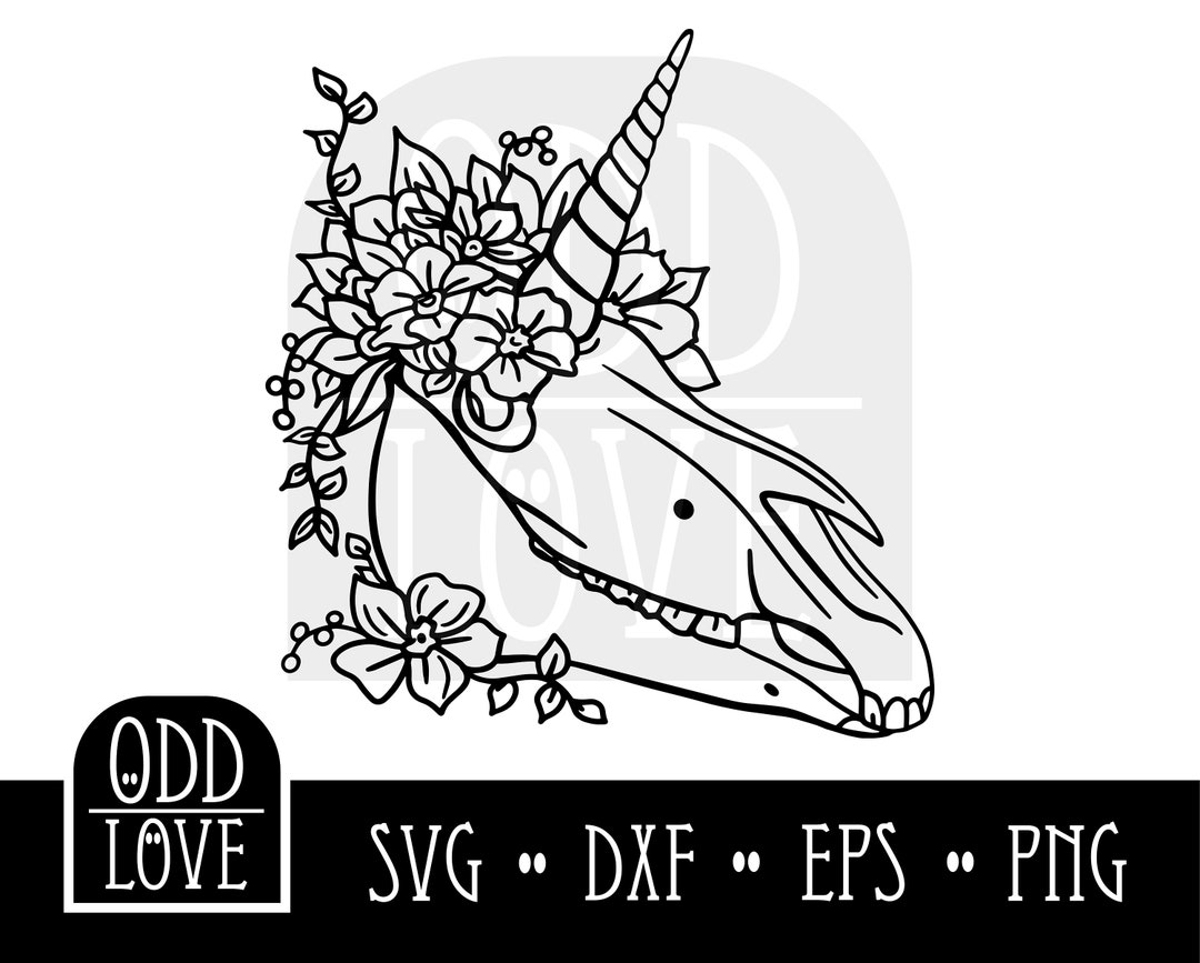 Unicorn Skull SVG, Haunted Cottagecore, Dark Oddity PNG, Sublimation ...