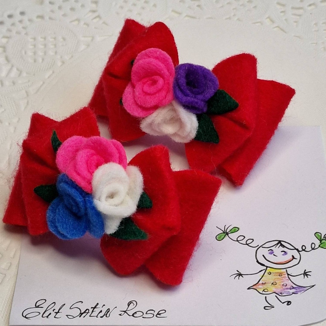 2pcs/big Bow Felt Flower/elastic Hair Band/children Girls - Etsy