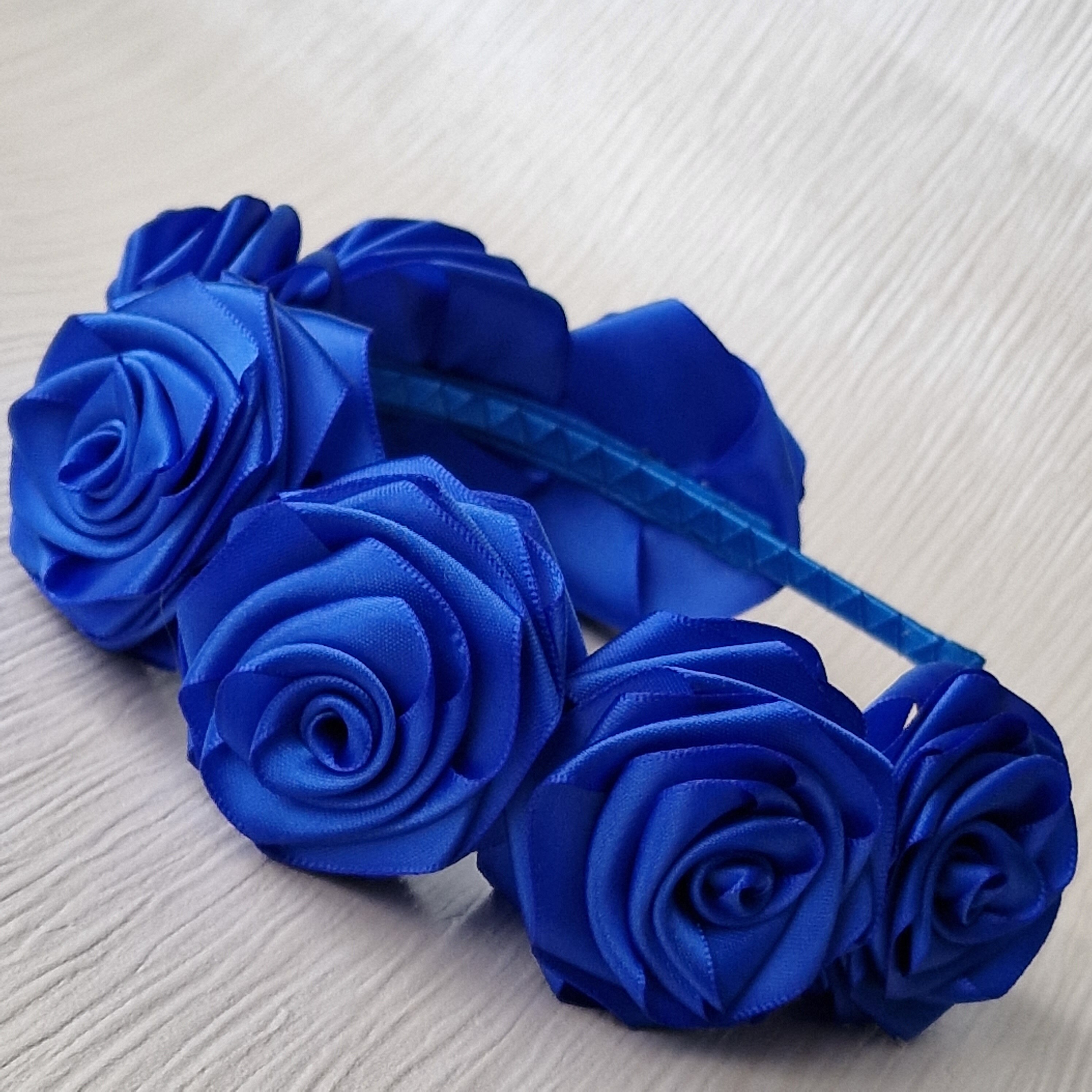 Royal Blue Satin Roses Hairband, Royal Blue Headband, Royal Blue Hair ...