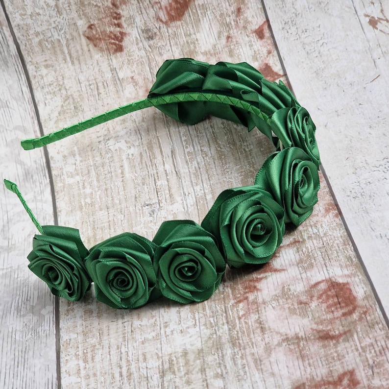 Green Satin Roses Headband, Green Hairband for Girls,emerald Green ...