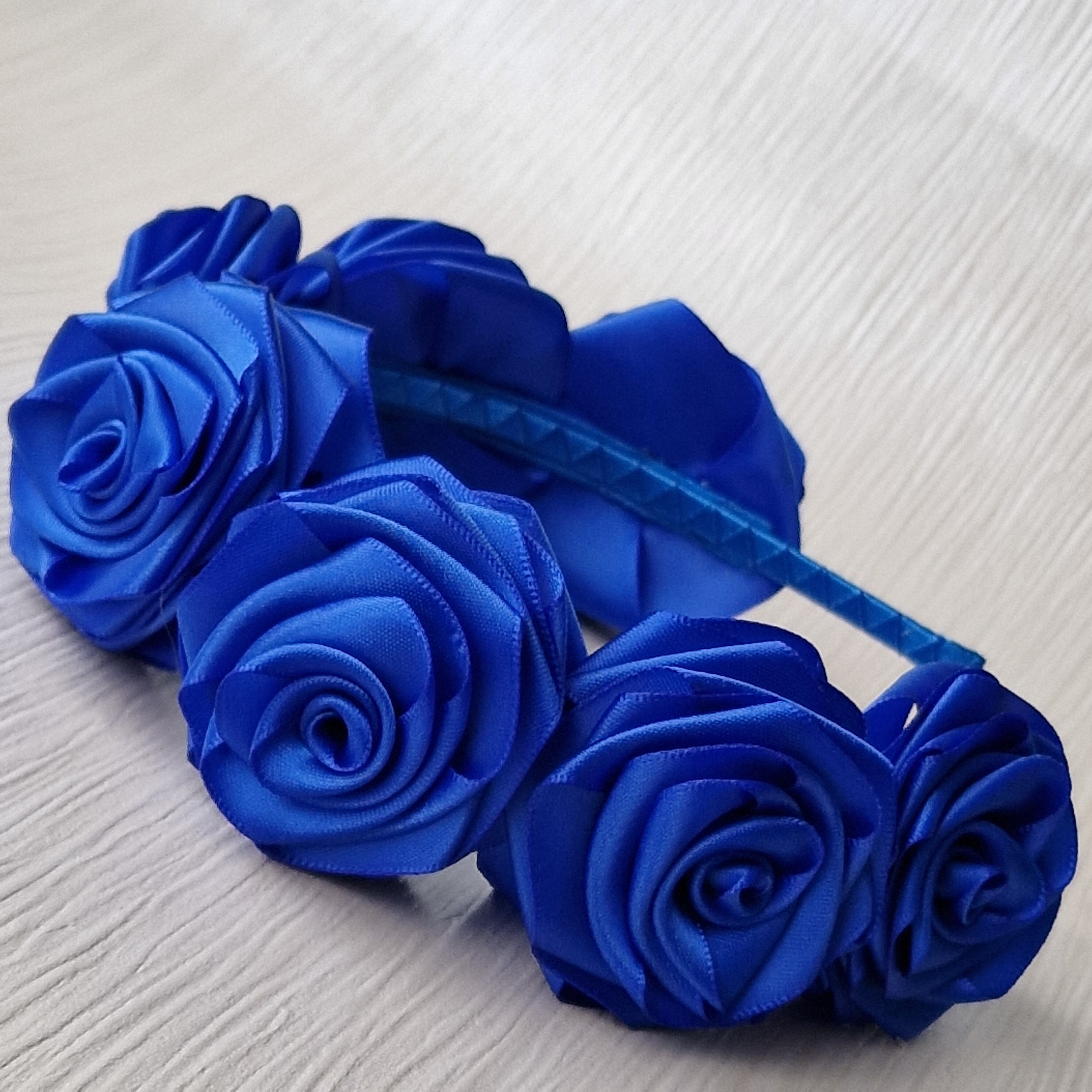 Royal Blue Satin Roses Hairband, Royal Blue Headband, Royal Blue Hair ...
