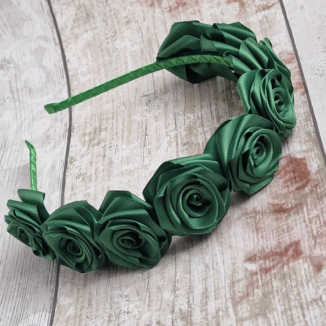 Green Satin Roses Headband, Green Hairband for Girls,emerald Green ...