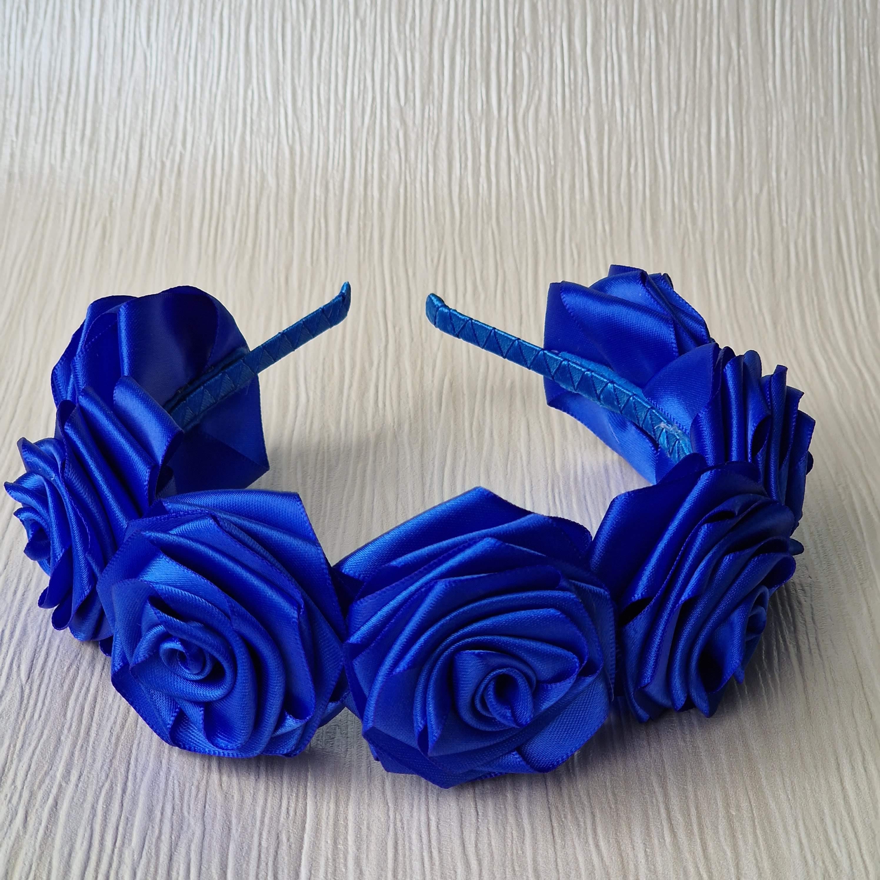 Royal Blue Satin Roses Hairband, Royal Blue Headband, Royal Blue Hair ...
