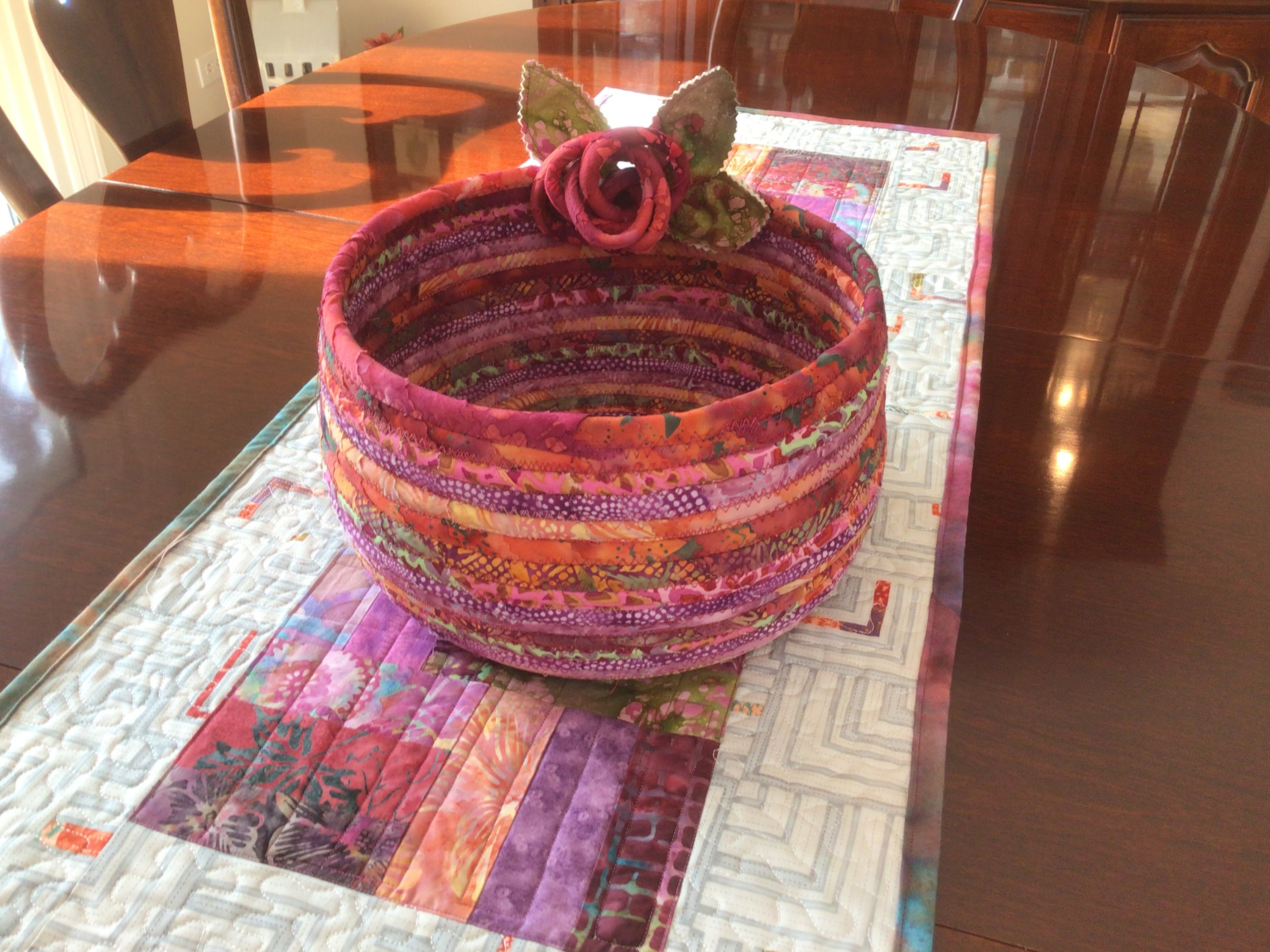 Fabric Coiled Rope Bowl Pink Peach Rose Batik Colors - Etsy
