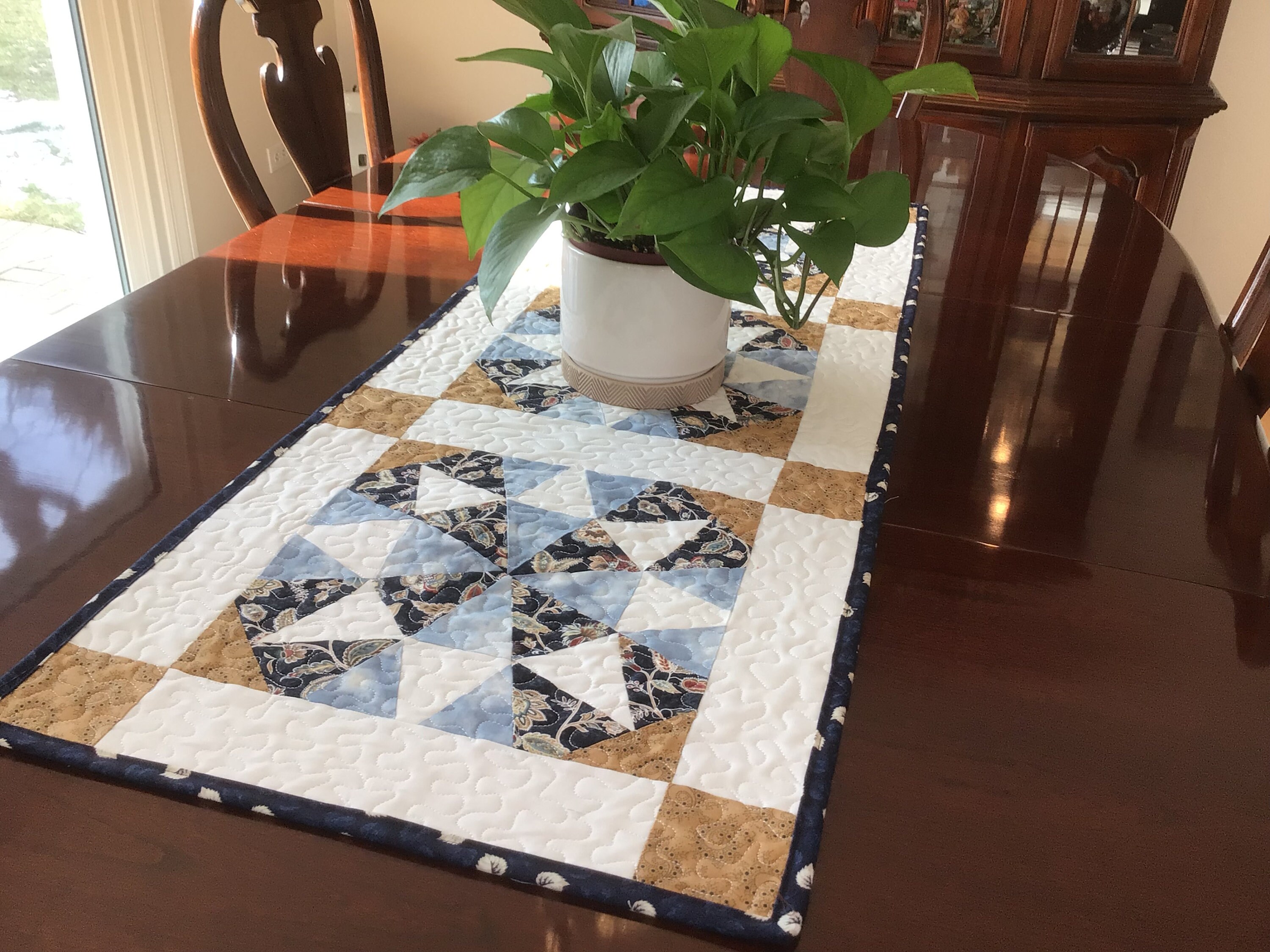 Contemporary Table Runner in Tans and Blues Fabric - Etsy