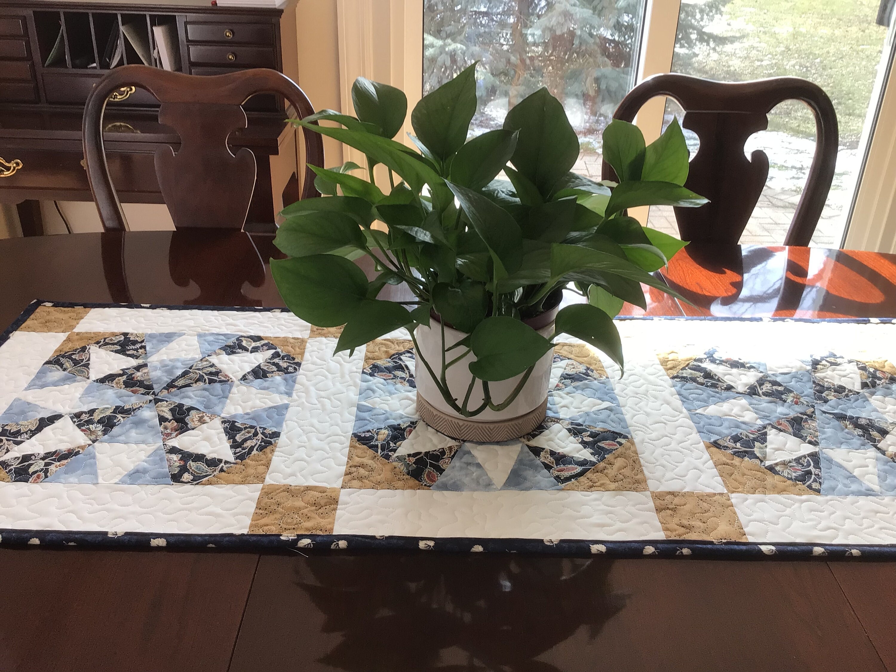 Contemporary Table Runner in Tans and Blues Fabric - Etsy