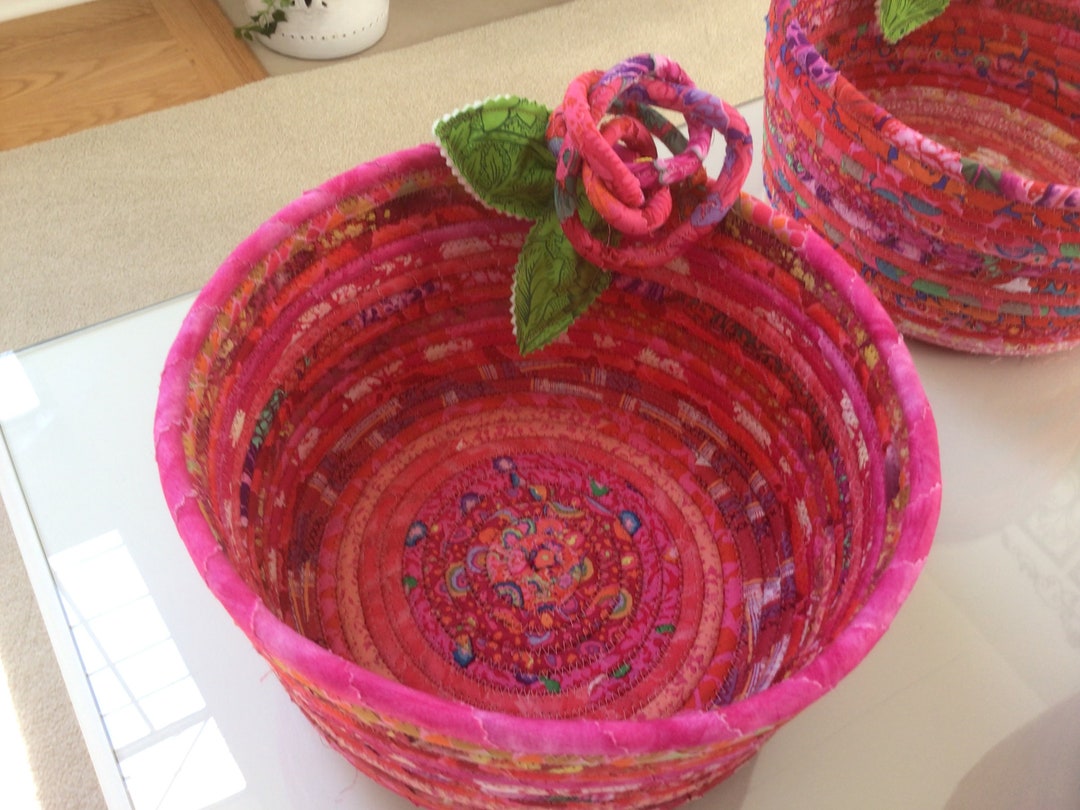 Fabric Coiled Rope Bowl - Pink Peach Rose Batik Colors - Etsy