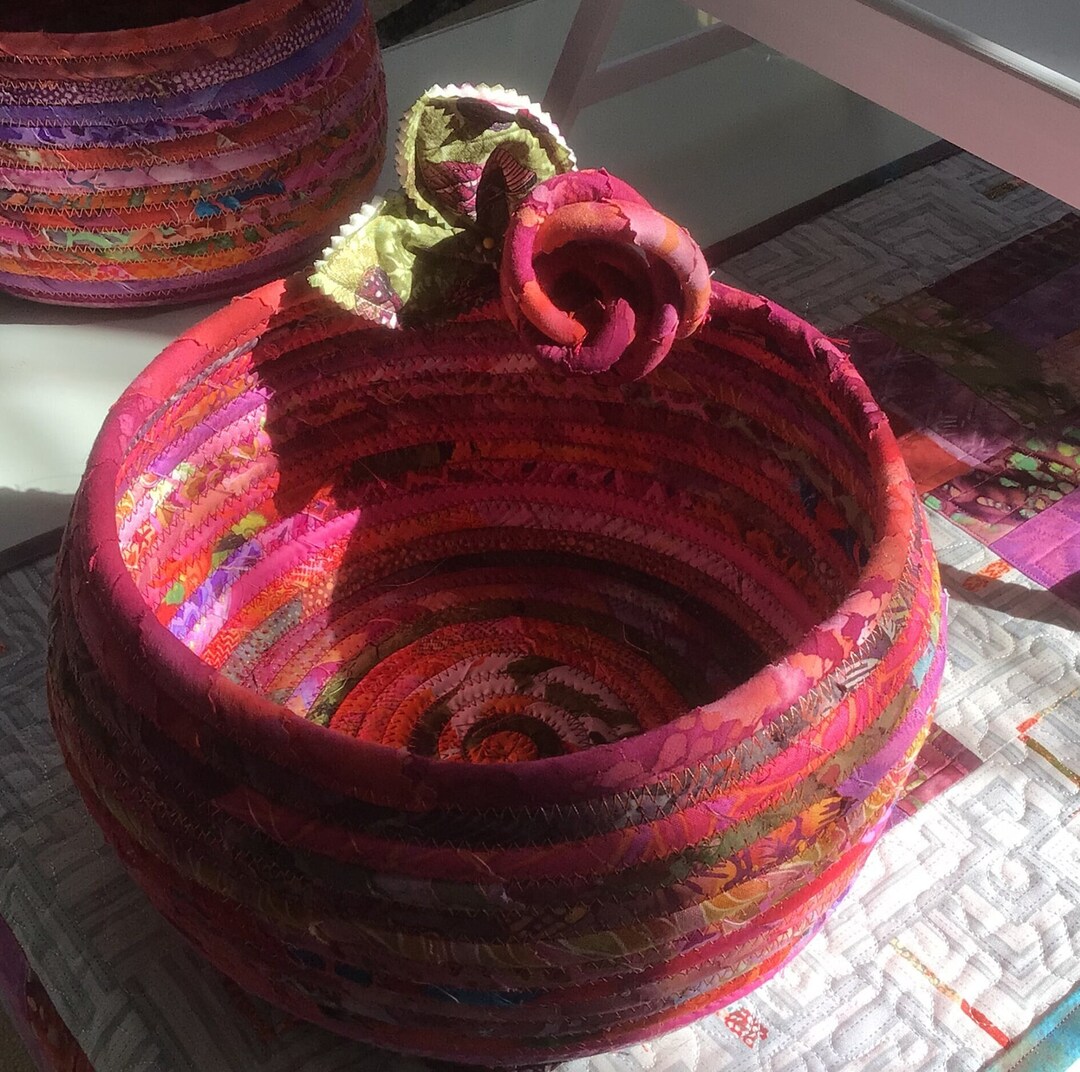 Fabric Coiled Rope Bowl Pink Peach Rose Batik Colors - Etsy