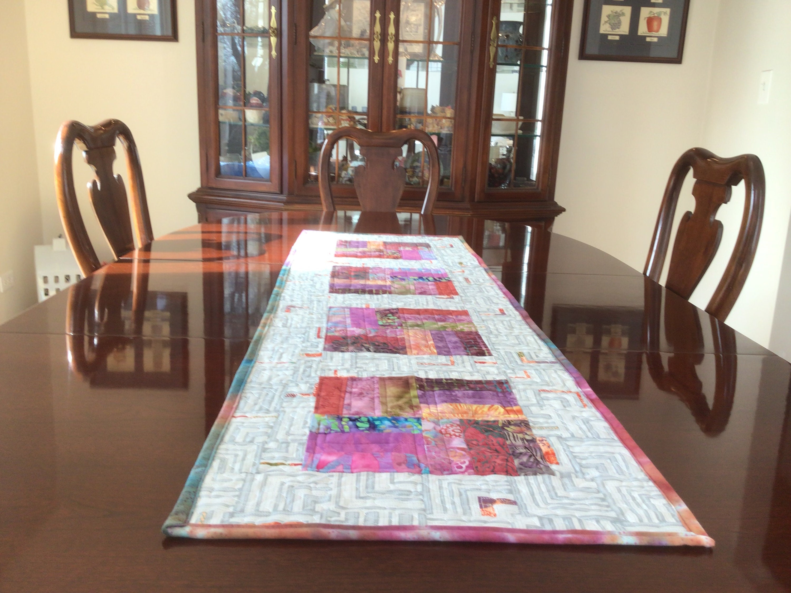 Contemporary Table Runner in Hot Pink and Blue Fabric - Etsy