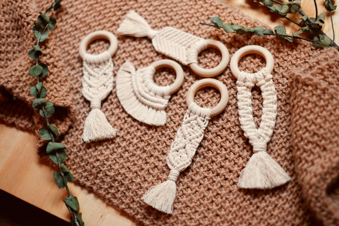Macrame Teether / Wooden Teether / Macrame / Teething Ring / - Etsy