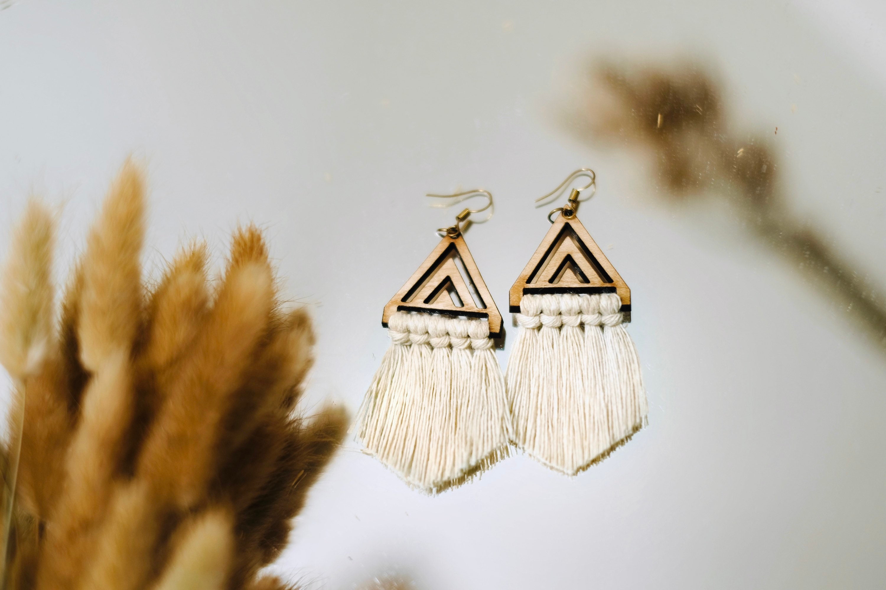 Wooden Macrame Earrings / Macrame Earrings / Wood Earrings / Boho ...