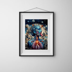 Surreal Blue Goddess Kali Psychedelic Art Print Mystical Wall Decor Mind-expanding Visual Art ...