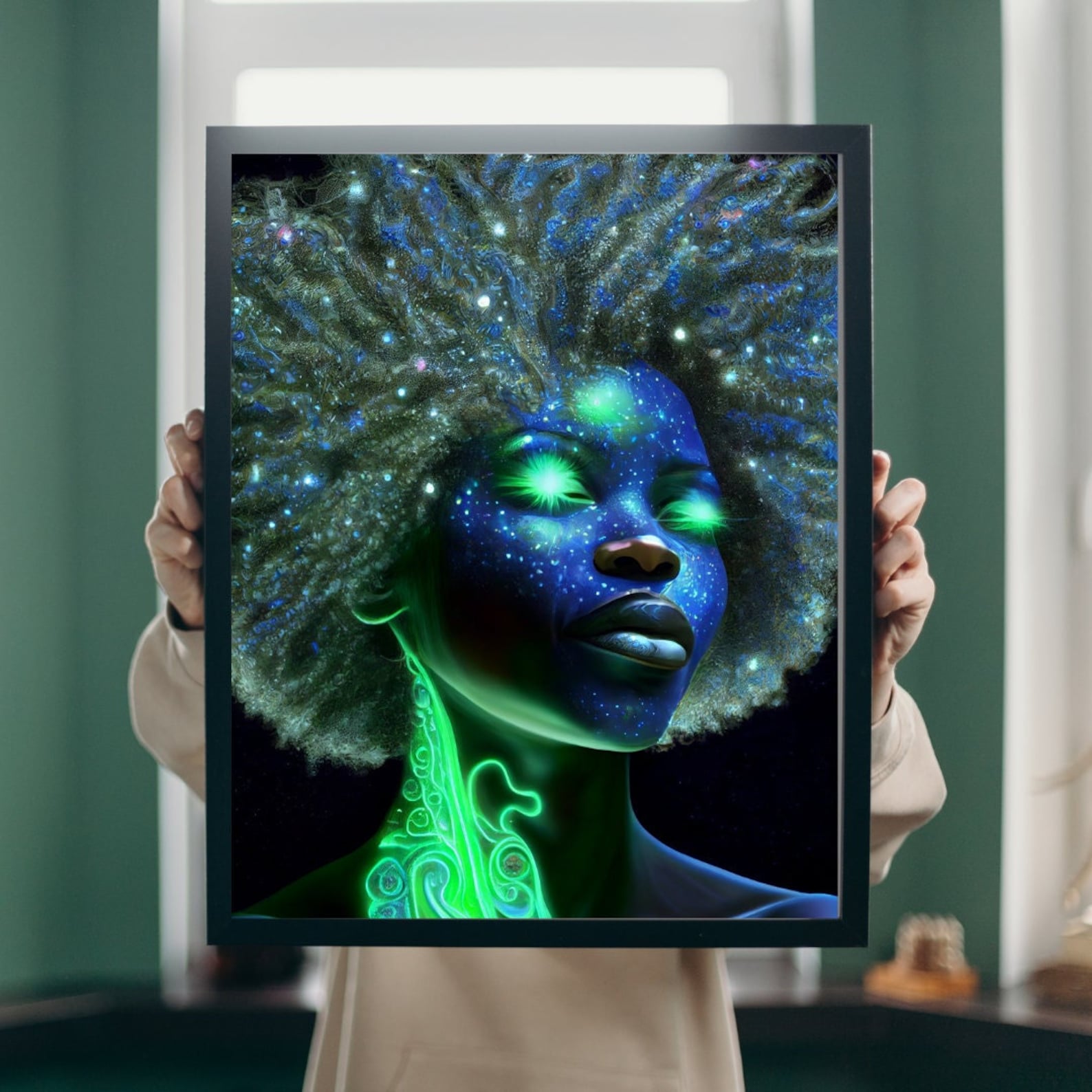 Cosmic Afro Goddess Digital Download Art Print, Instant, Celestial ...