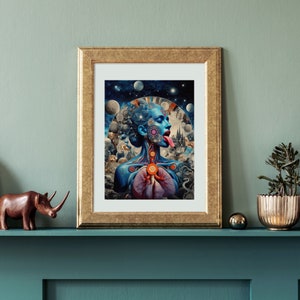 Surreal Blue Goddess Kali Psychedelic Art Print Mystical Wall Decor Mind-expanding Visual Art ...