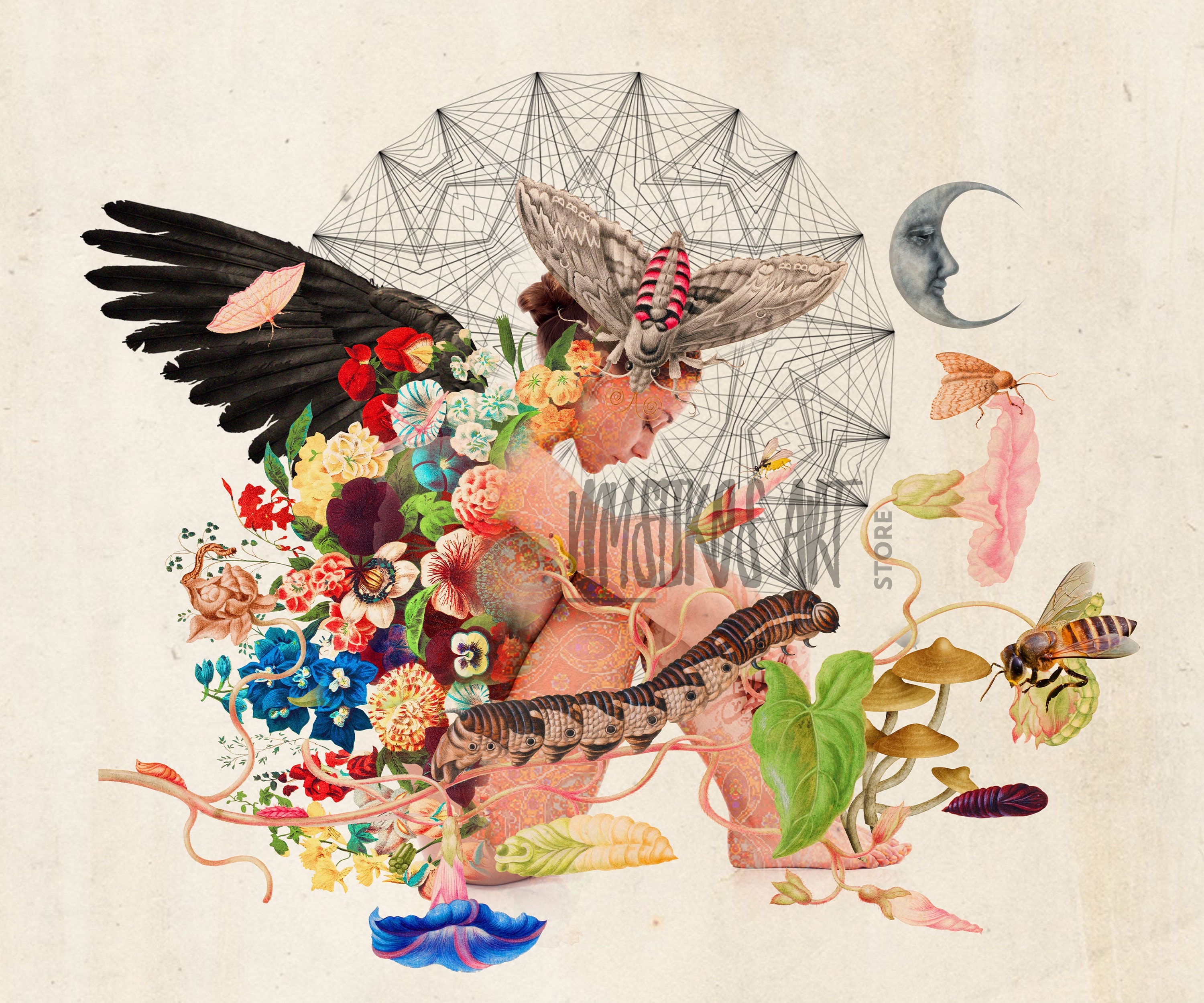 Vintage Wild Woman Print Earth Angel Wall Art Feminine | Etsy