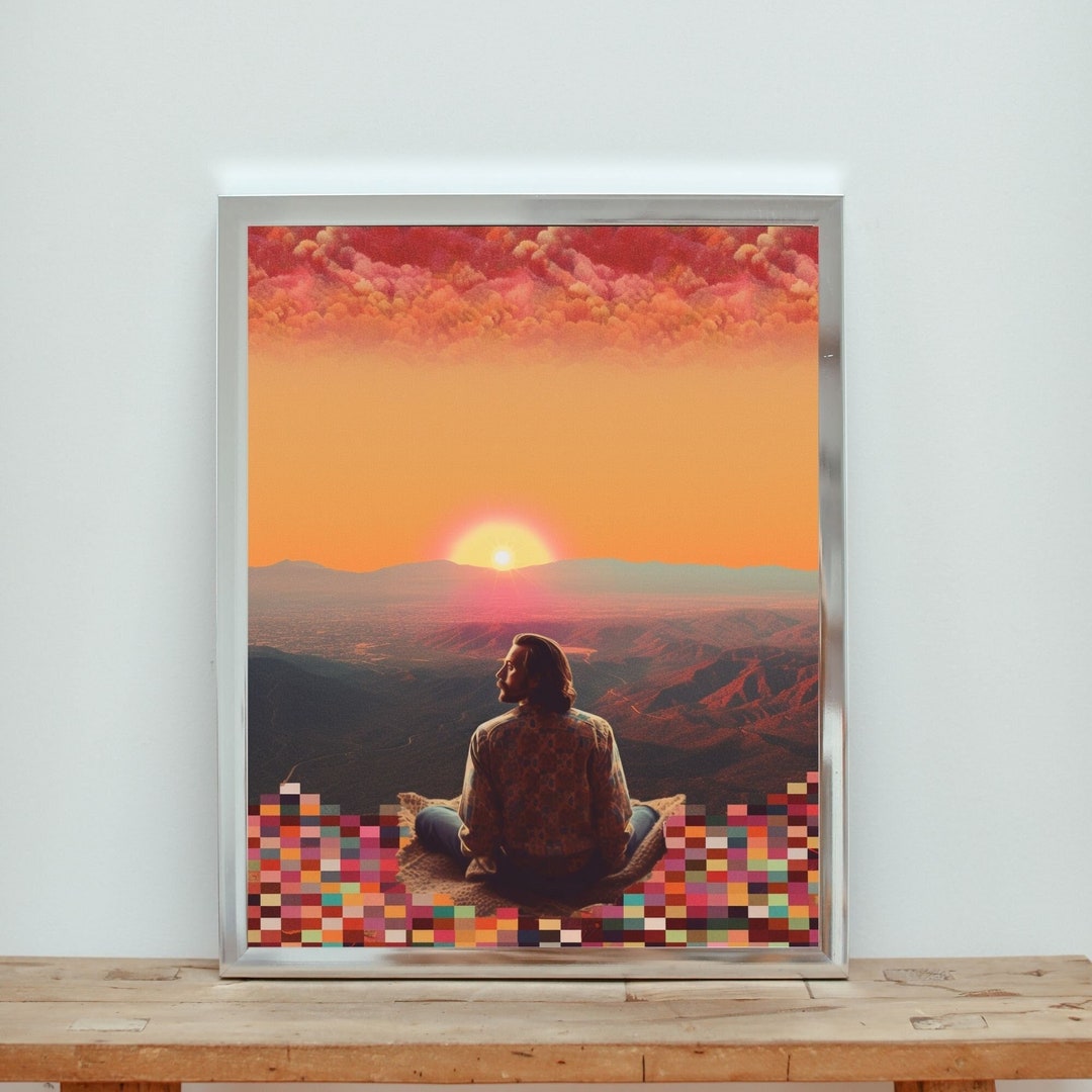 Alan Watts Sunset Art Print Surreal Colorful Philosopher Meditating ...