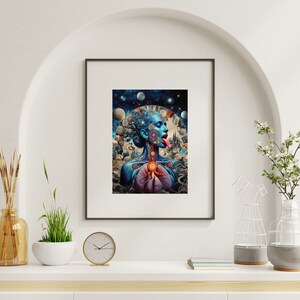 Surreal Blue Goddess Kali Psychedelic Art Print Mystical Wall Decor Mind-expanding Visual Art ...