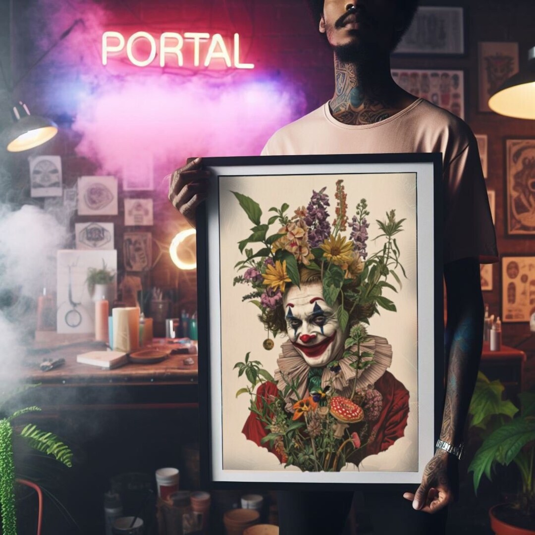 Floral Joker Clown Art Print, Vintage Style Circus Character With ...