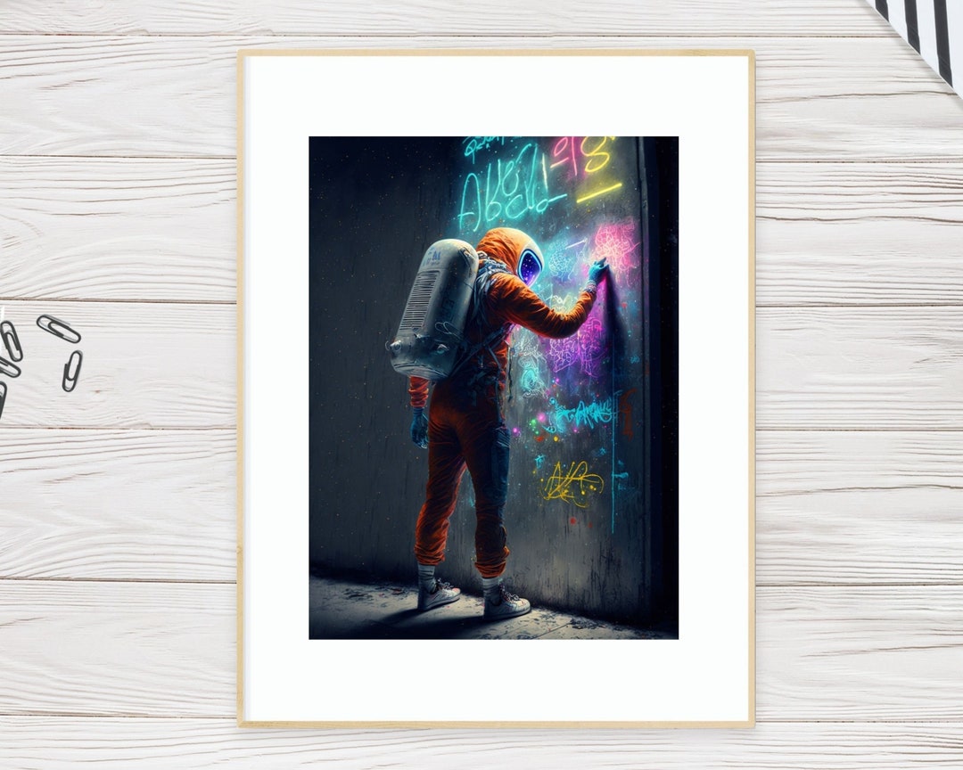 Astronaut Graffiti Writer Art Poster, Spaceman Digital Art Print ...