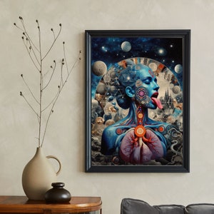 Surreal Blue Goddess Kali Psychedelic Art Print Mystical Wall Decor Mind-expanding Visual Art ...