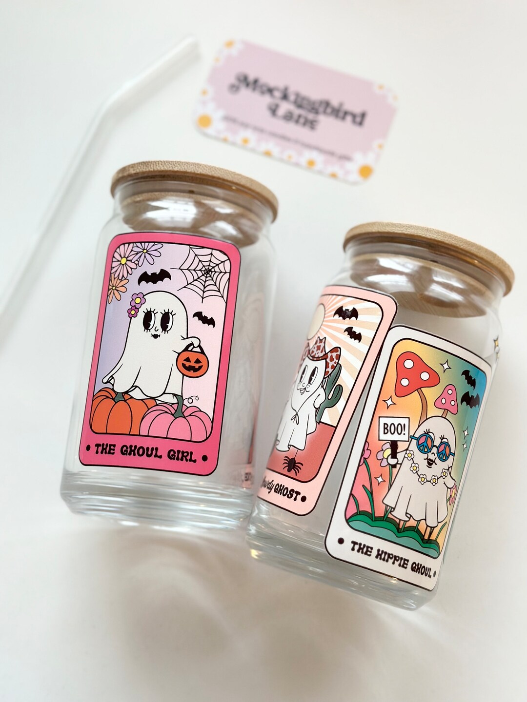 Ghoul Girl Tarot Cup Ghost Tarot Set Cup Glass Cup Bamboo Lid 16 Oz ...